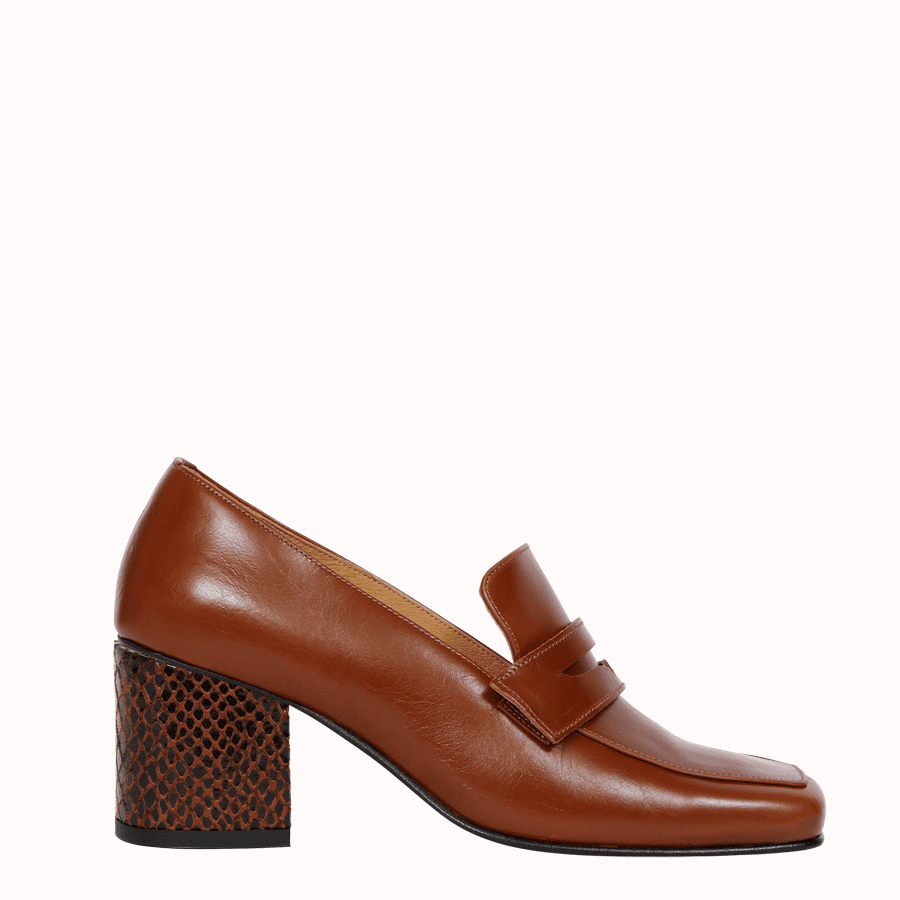 Mocassins en cuir cognac à talons interchangeables | Masséna - My ...